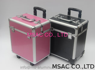 China Pink Trolley Aluminum Beauty Box With Wheels And Large Storage Space supplier