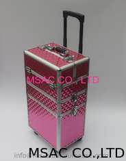 China Three Layers Aluminum Makeup Trolley Case With Pink Color supplier