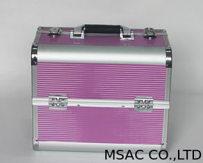 China Aluminum Beauty Cases with Striped ABS Panel And Rose Red supplier